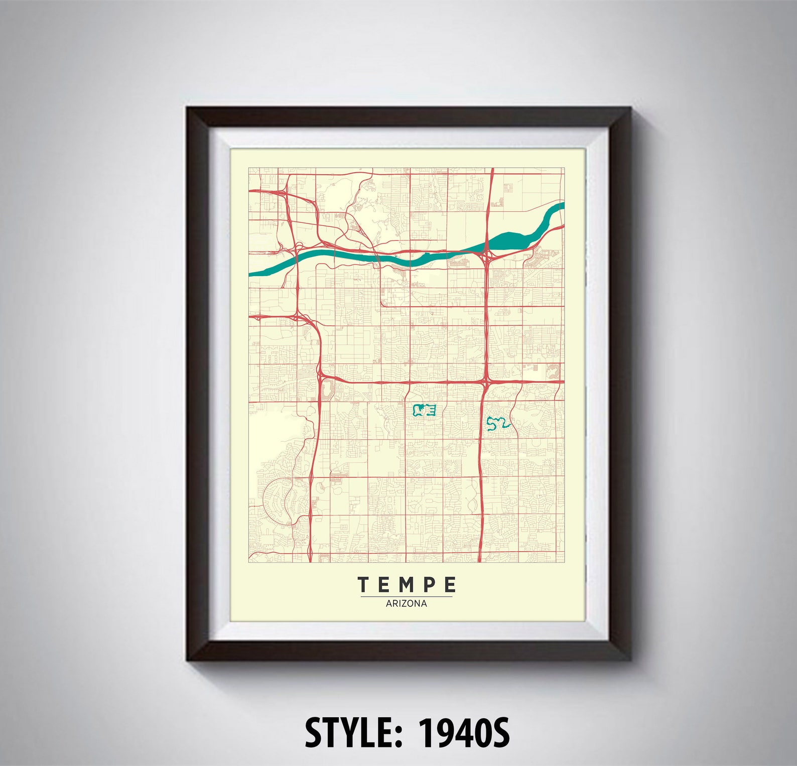 Map of Tempe AZ Tempe Map Tempe Poster Office Décor - Etsy