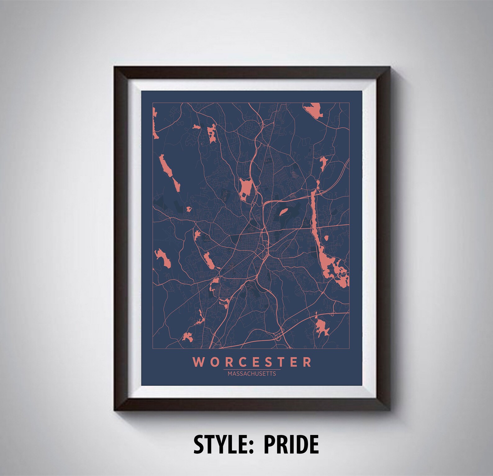 Map of Worcester MA Worcester Map Worcester Poster - Etsy