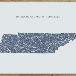 Tennessee Hydrological Map of Rivers and Lakes, Tennessee Rivers Poster ...