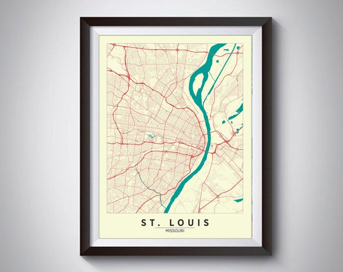 Map of St. Louis, MO - St. Louis Map - St. Louis Poster - Office Décor ...