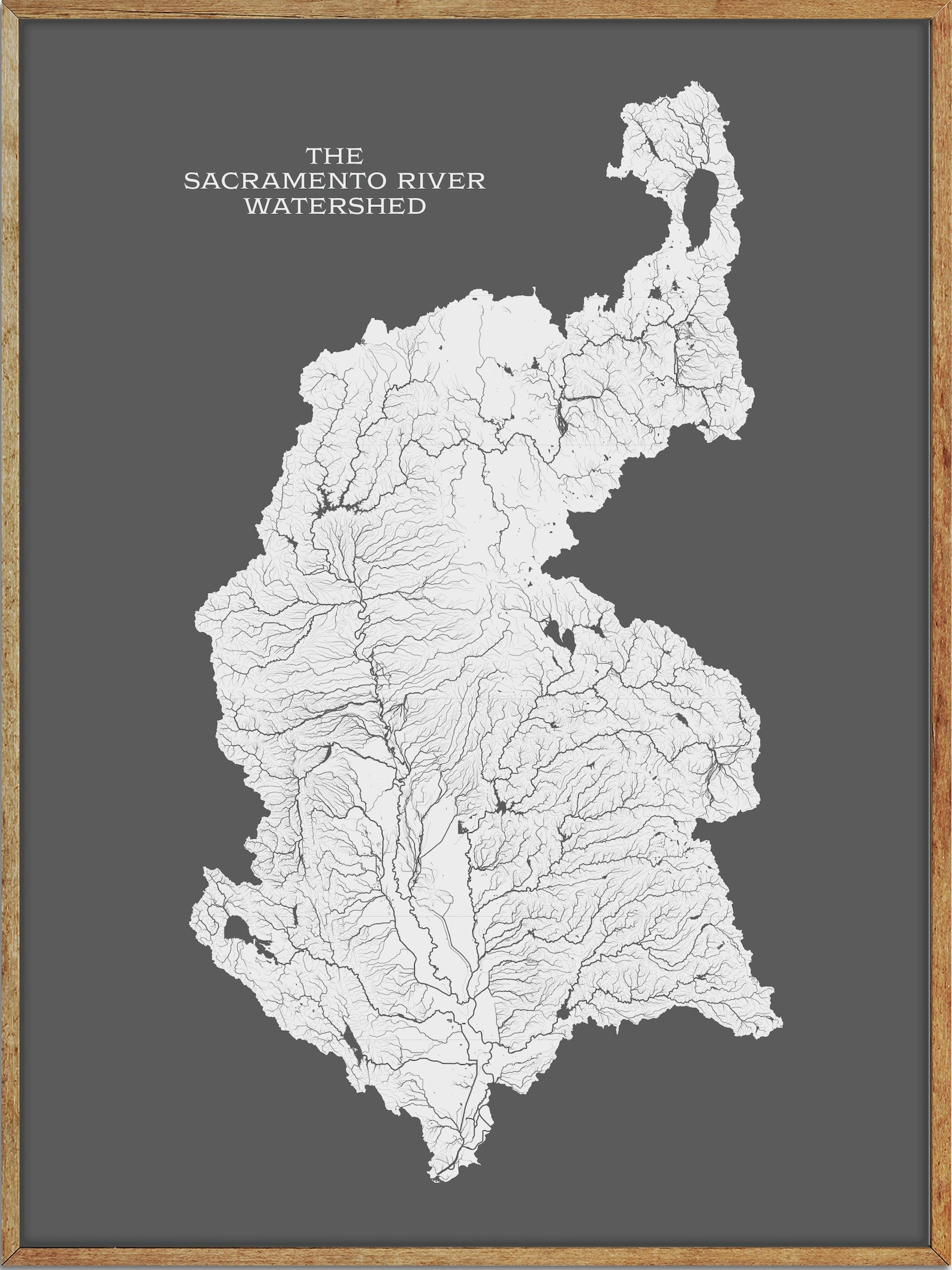 Sacramento River Watershed Map of Rivers and Lakes | Etsy