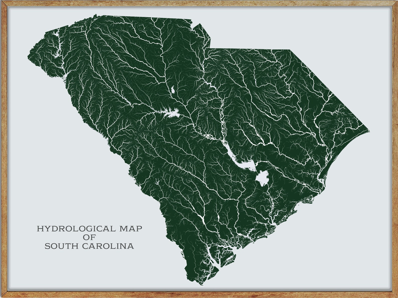 South Carolina Hydrological Map of Rivers and Lakes South | Etsy