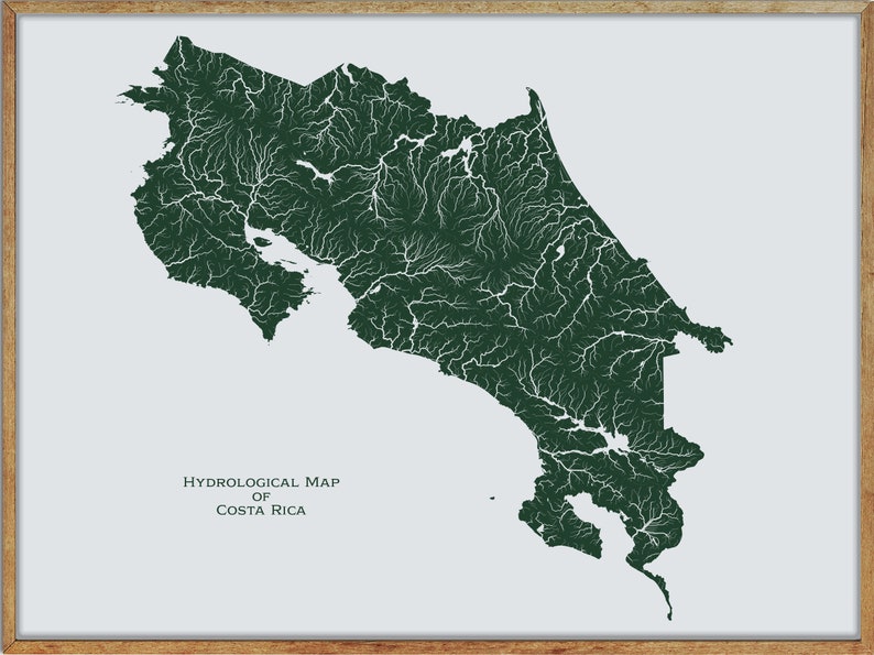Costa Rica Hydrological Map of Rivers and Lakes Costa Rica | Etsy