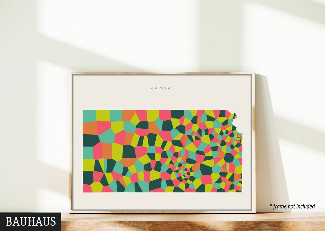 Kansas Polygon Map Print, Dimensional Midcentury Wall Art, Kansas ...