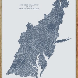 Mid-atlantic Basin Hydrological Map of Rivers and Lakes, Mid-atlantic ...