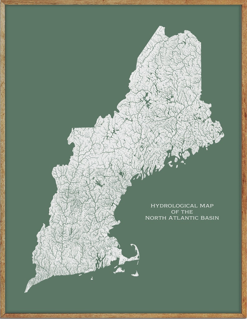 North Atlantic Basin Hydrological Map of Rivers and Lakes | Etsy