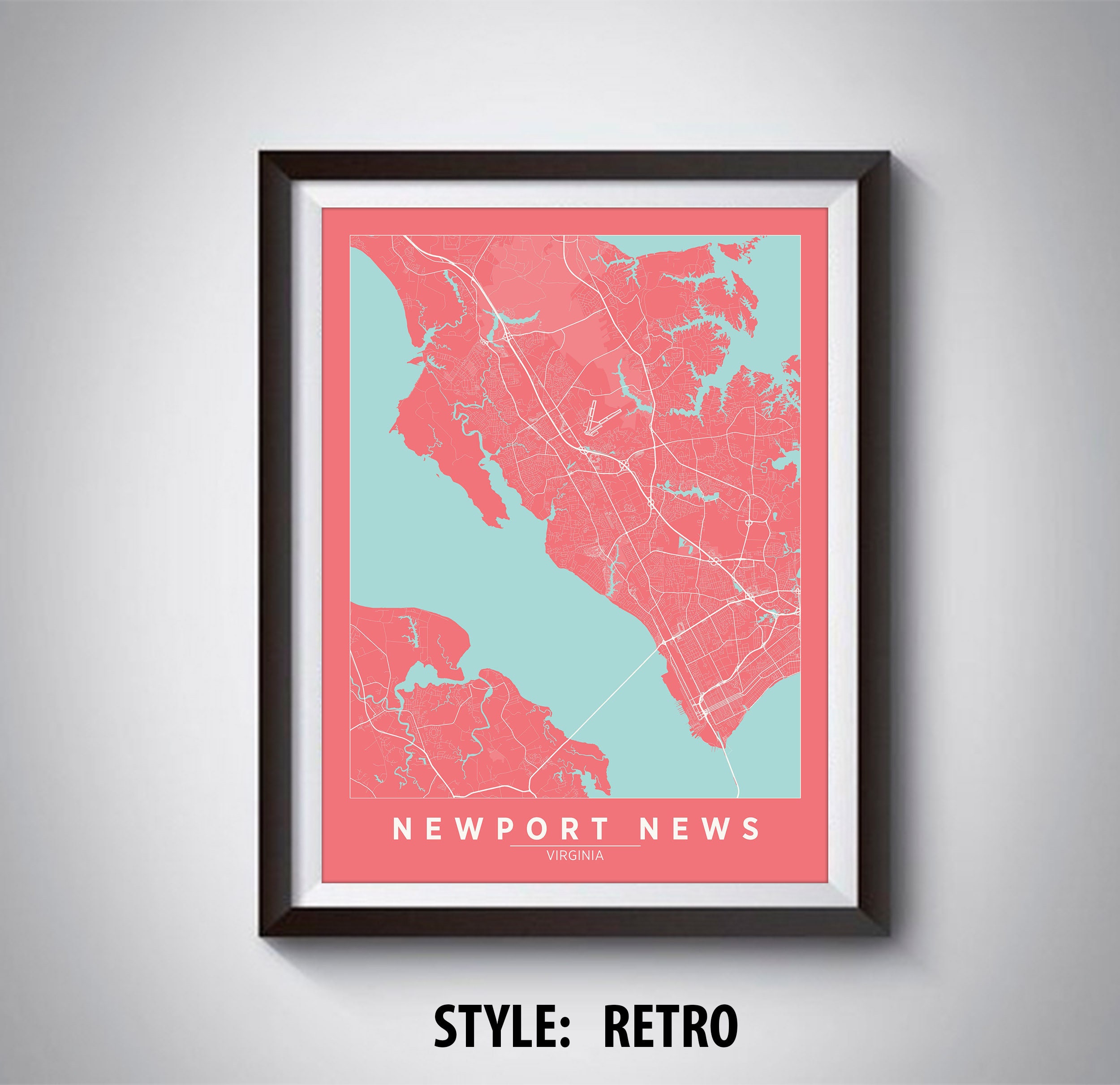 Map of Newport News VA Newport News Map Newport News | Etsy