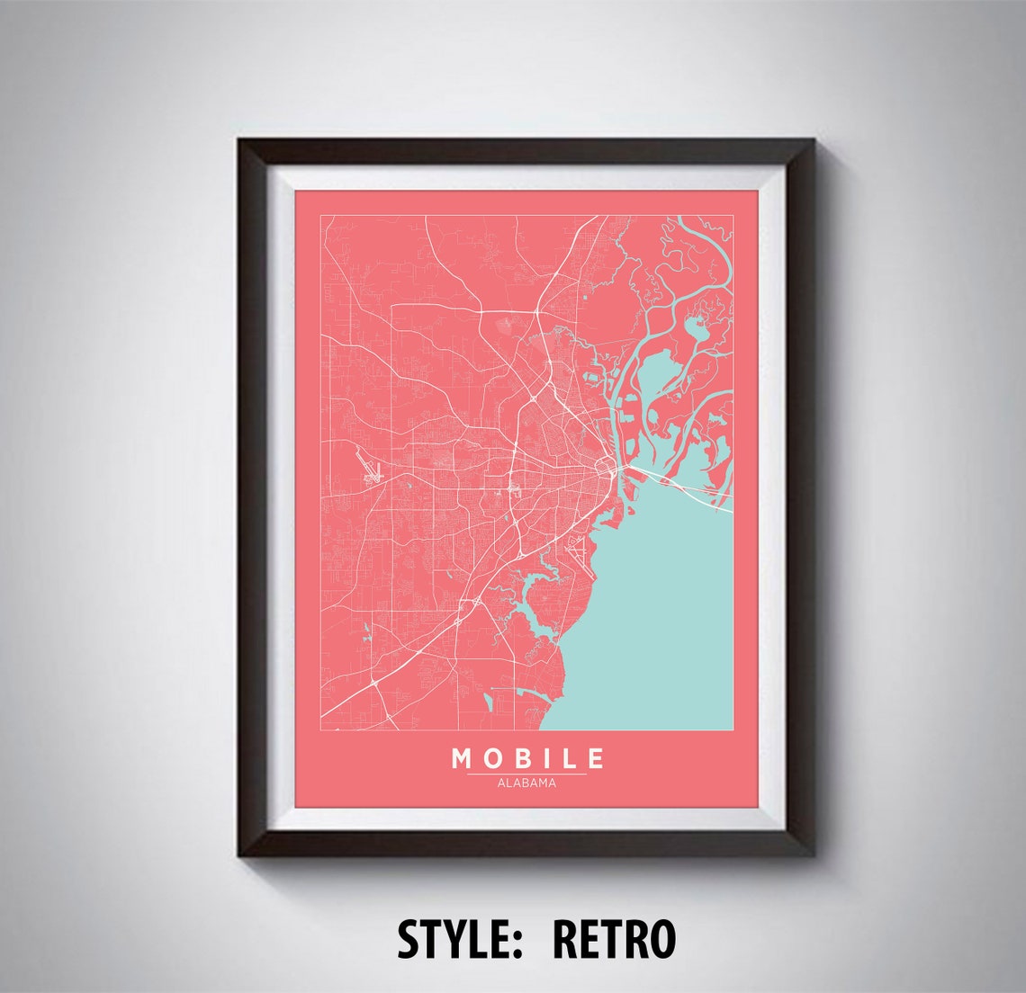 Map of Mobile AL Mobile Map Mobile Poster Office Décor - Etsy
