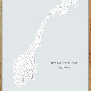 Norway Hydrological Map: Rivers & Lakes Art Print - Etsy