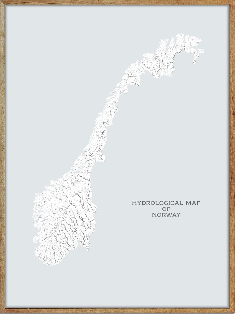 Norway Hydrological Map: Rivers & Lakes Art Print - Etsy