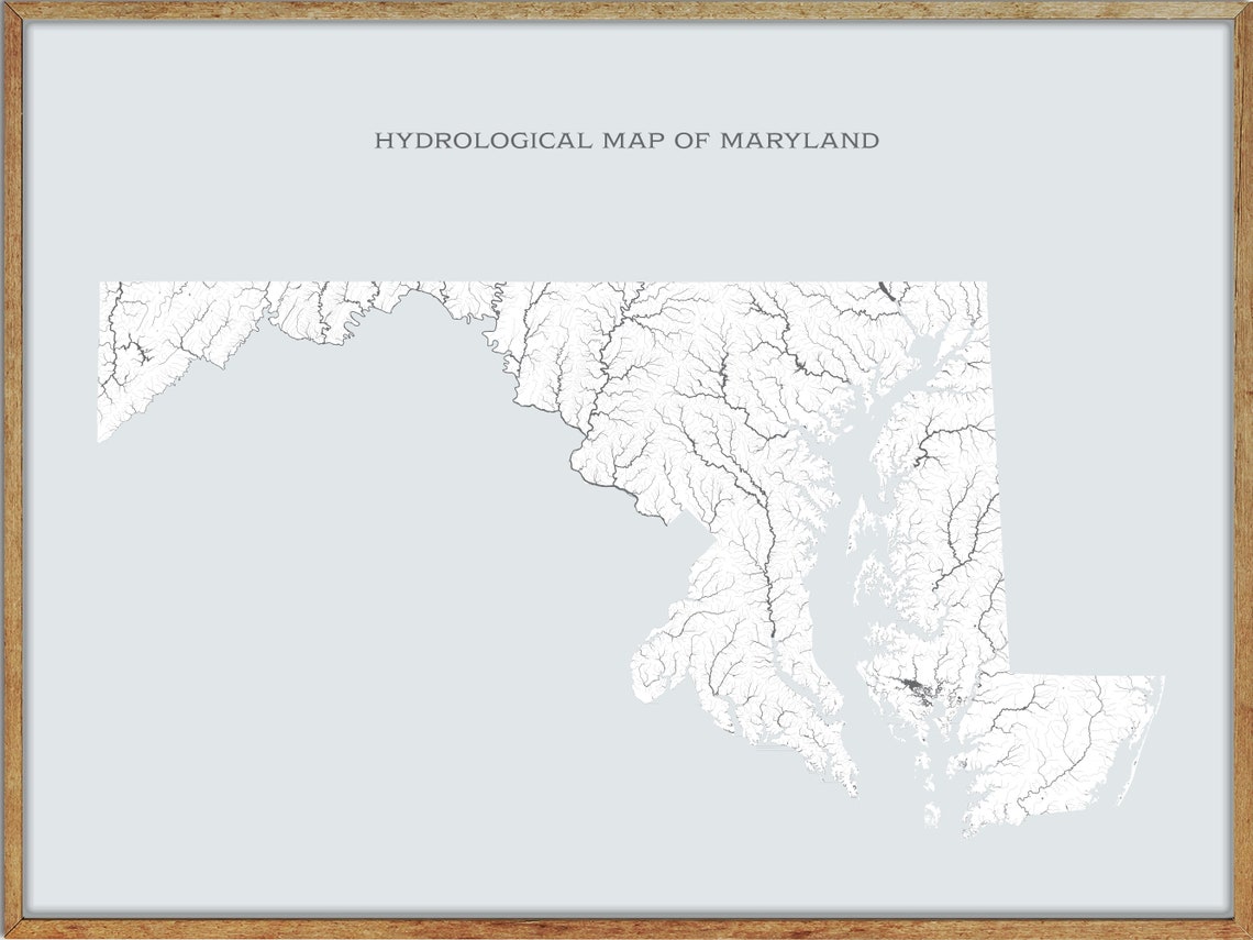 Maryland Hydrological Map of Rivers and Lakes Maryland Rivers | Etsy