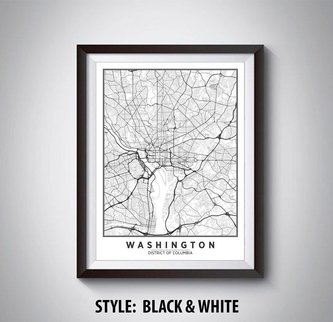 Washington DC Map Art Print: Black & White Travel Poster - Etsy