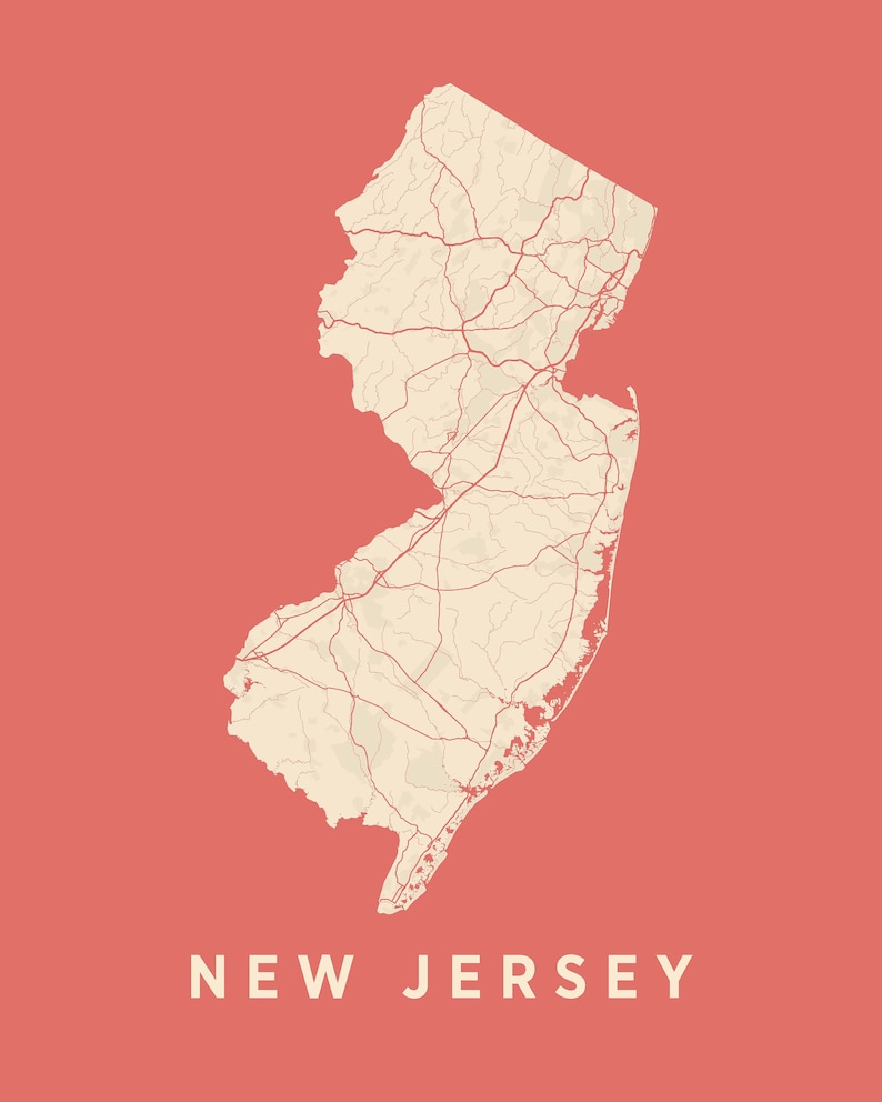 New Jersey State Map Print Wall Art New Jersey Print - Etsy
