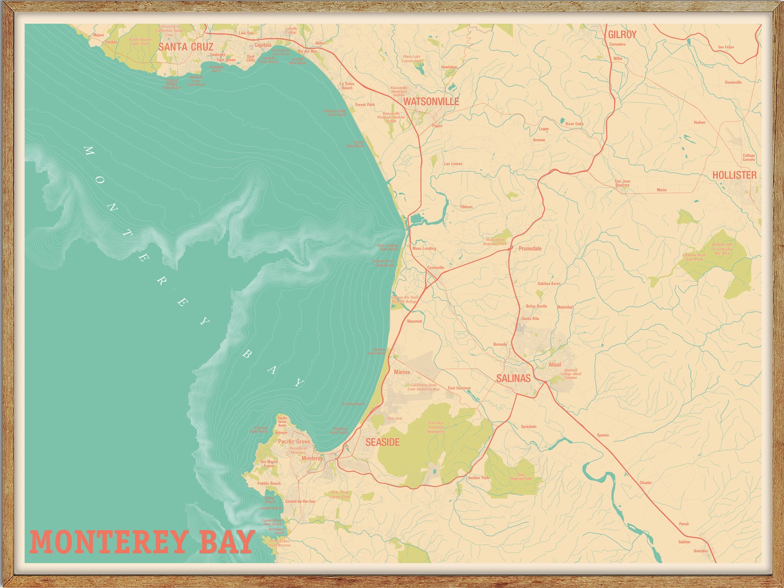 Monterey Bay Map Print Wall Art Monterey Bay California - Etsy
