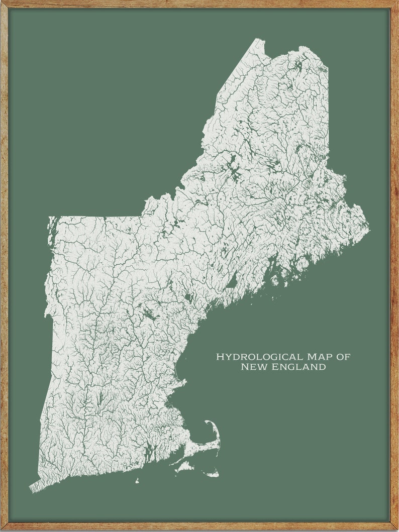 New England Hydrological Map of Rivers and Lakes New England - Etsy