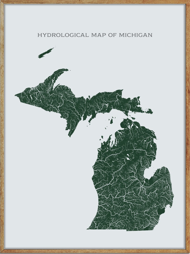 Michigan Rivers and Lakes Map: Hydrological Poster Print - Etsy