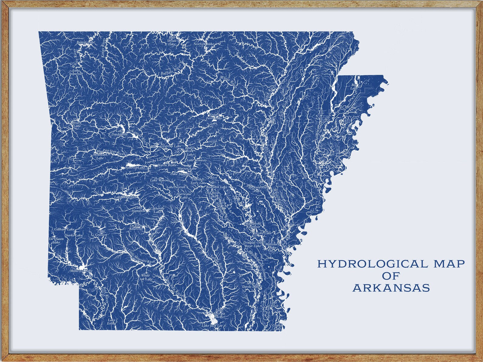 Arkansas Hydrological Map of Rivers and Lakes Arkansas Rivers | Etsy