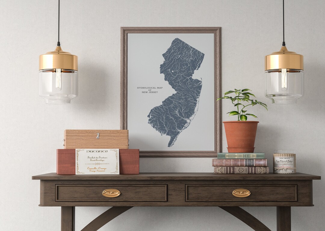 New Jersey Rivers and Lakes Map: Hydrological Poster - Etsy
