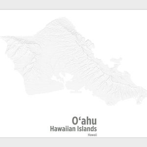 Oahu Island Ridgeline Map - Geographic Contours Print of Ridges and ...