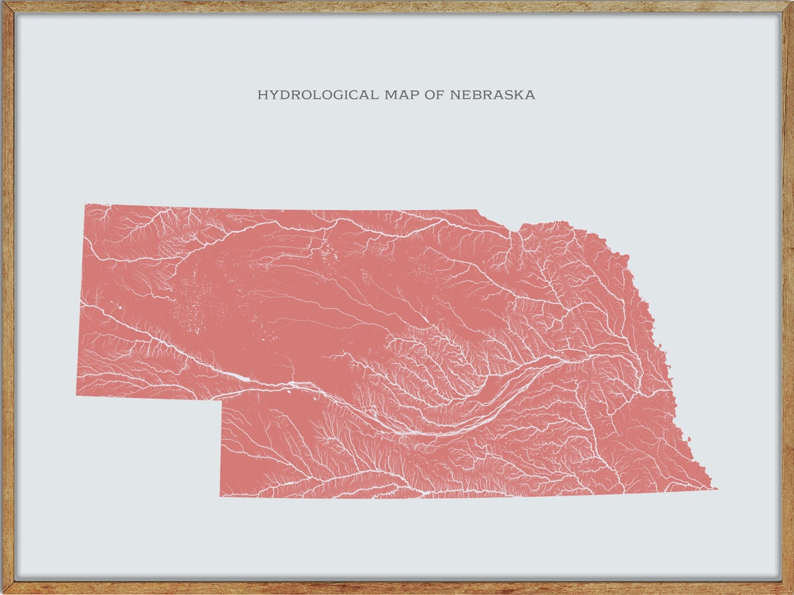 Nebraska Hydrological Map of Rivers and Lakes Nebraska Rivers - Etsy