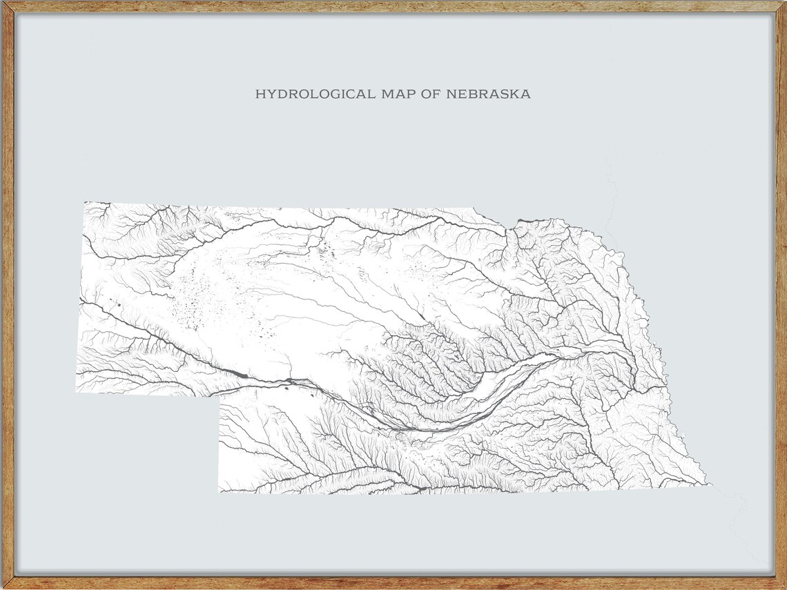 Nebraska Hydrological Map of Rivers and Lakes Nebraska Rivers - Etsy