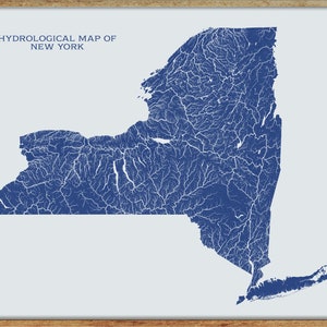 New York Hydrological Map of Rivers and Lakes, New York Rivers Poster ...