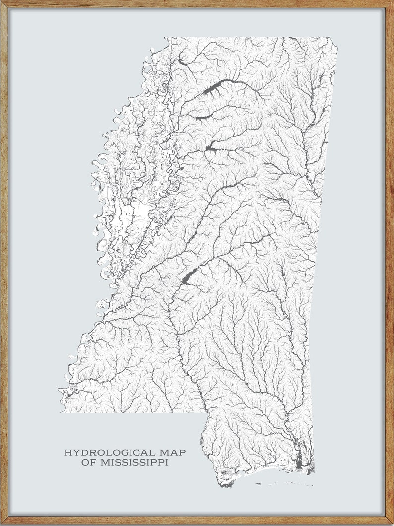 Mississippi Hydrological Map of Rivers and Lakes Mississippi - Etsy