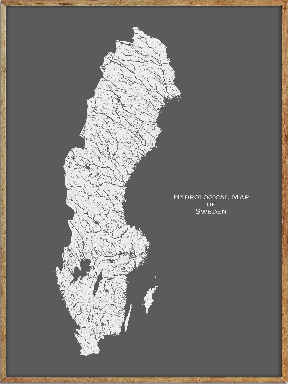 Sweden Hydrological Map of Rivers and Lakes Sweden Map - Etsy