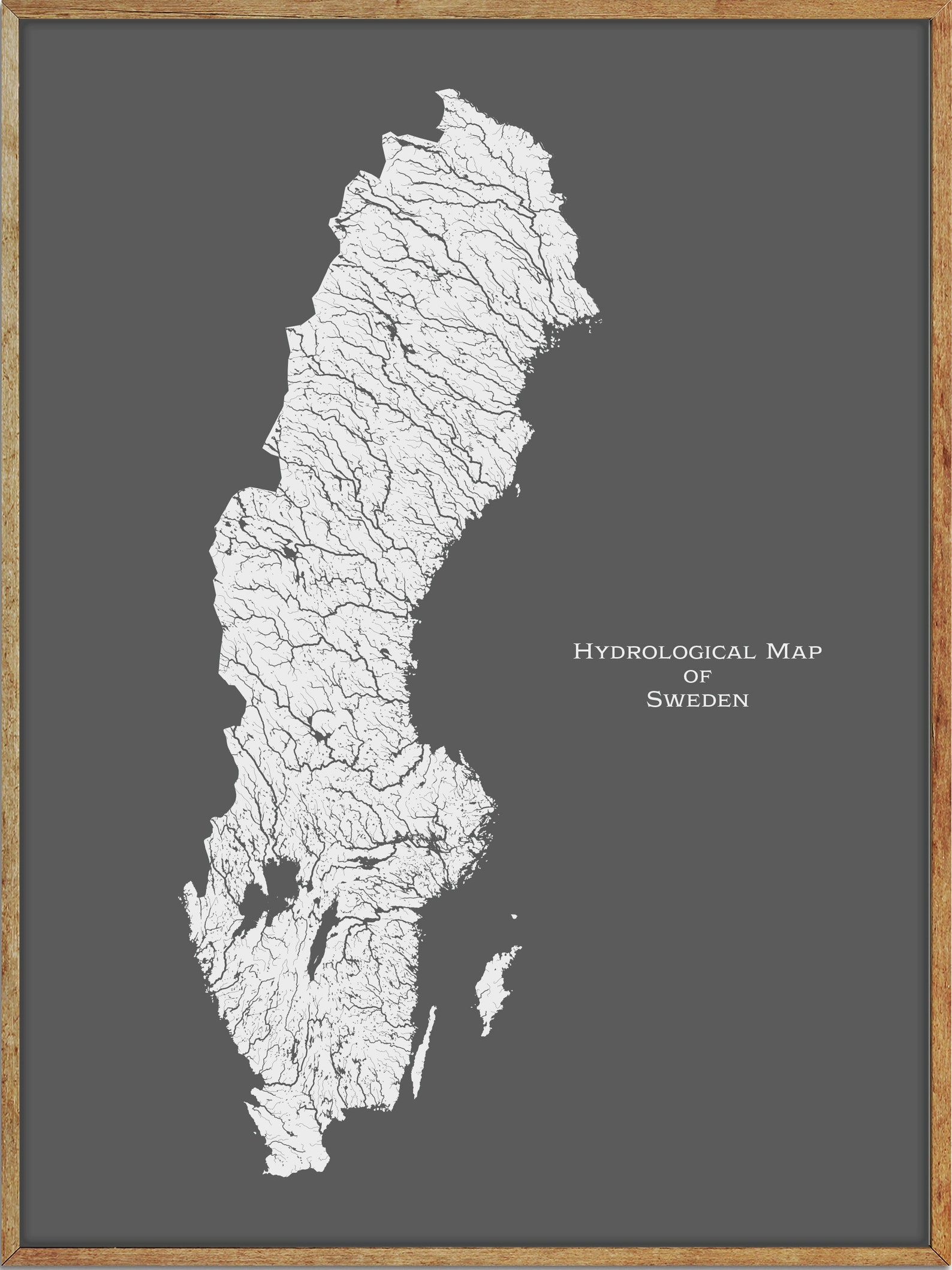 Sweden Hydrological Map of Rivers and Lakes Sweden Map - Etsy