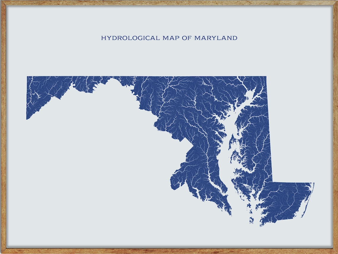 Maryland Hydrological Map of Rivers and Lakes Maryland Rivers - Etsy