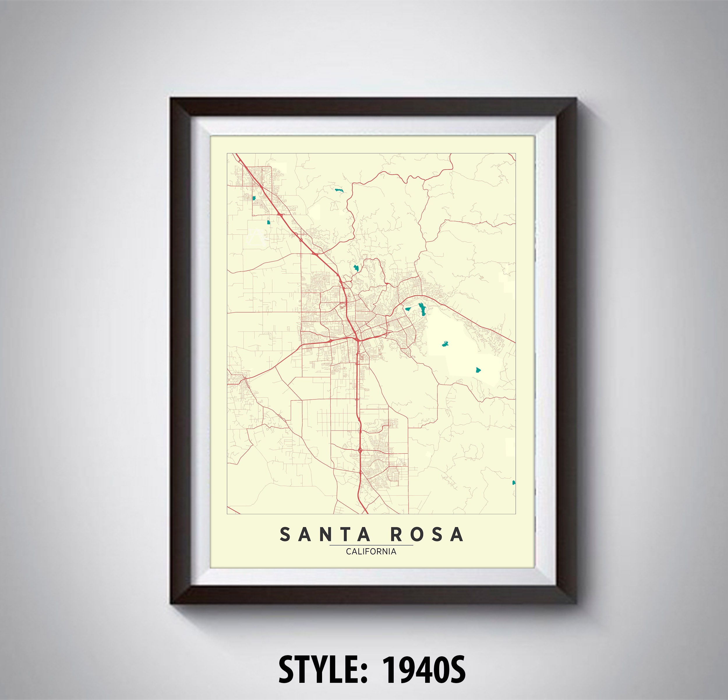 Map of Santa Rosa CA Santa Rosa Map Santa Rosa Poster - Etsy