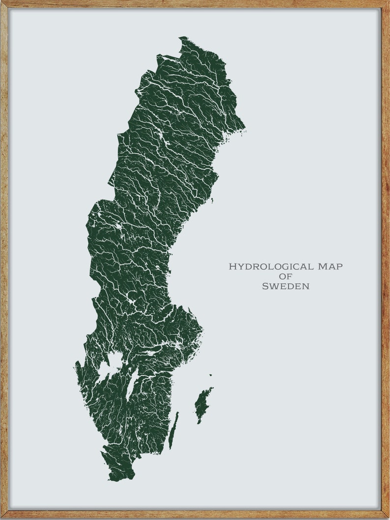 Sweden Hydrological Map of Rivers and Lakes Sweden Map - Etsy