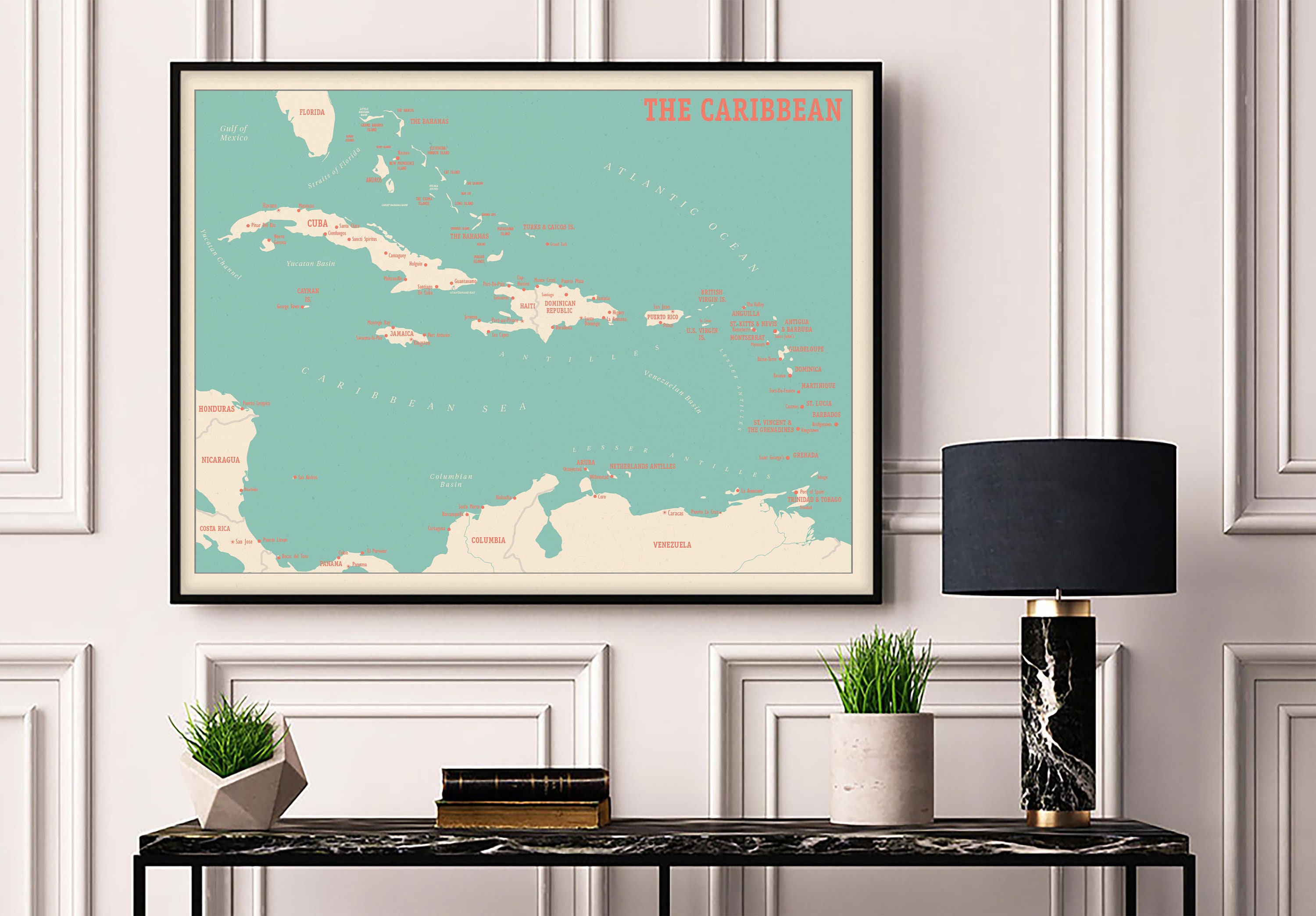 Caribbean Map Print Island and Countries of the Caribbean | Etsy