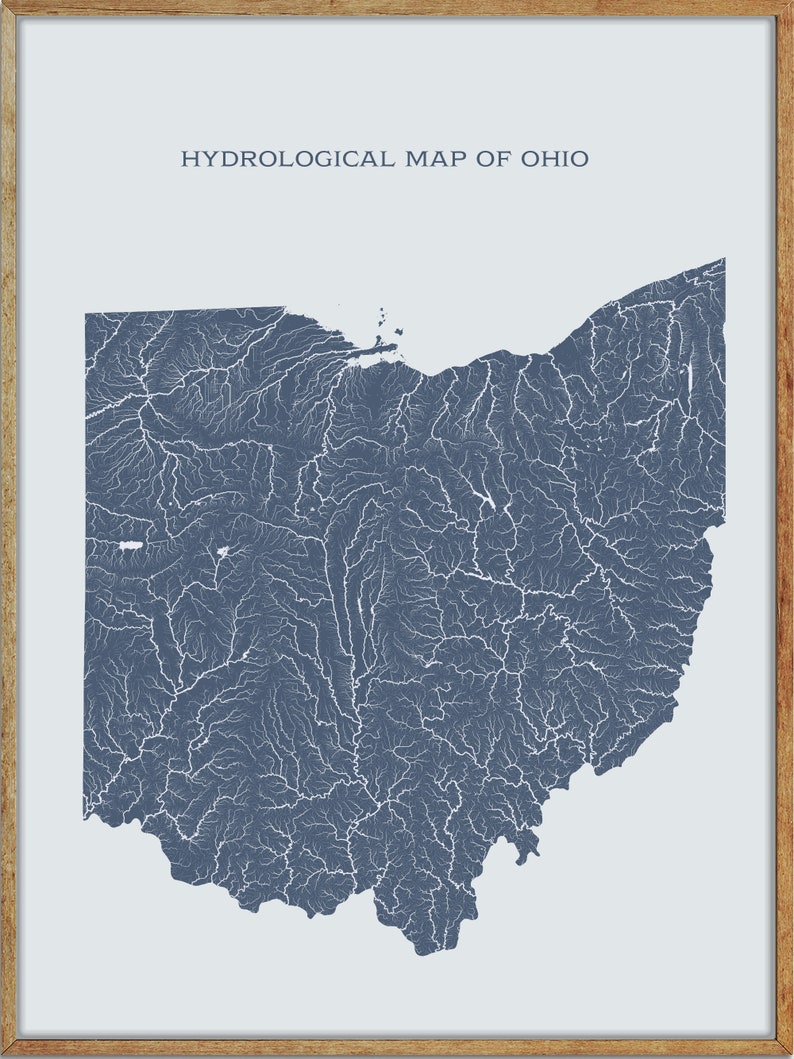 Ohio Rivers and Lakes Hydrological Map Poster - Etsy