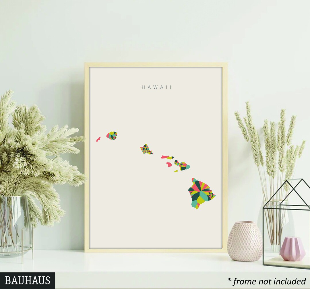 Hawaii Polygon Map Print, Dimensional Midcentury Wall Art, Hawaii ...