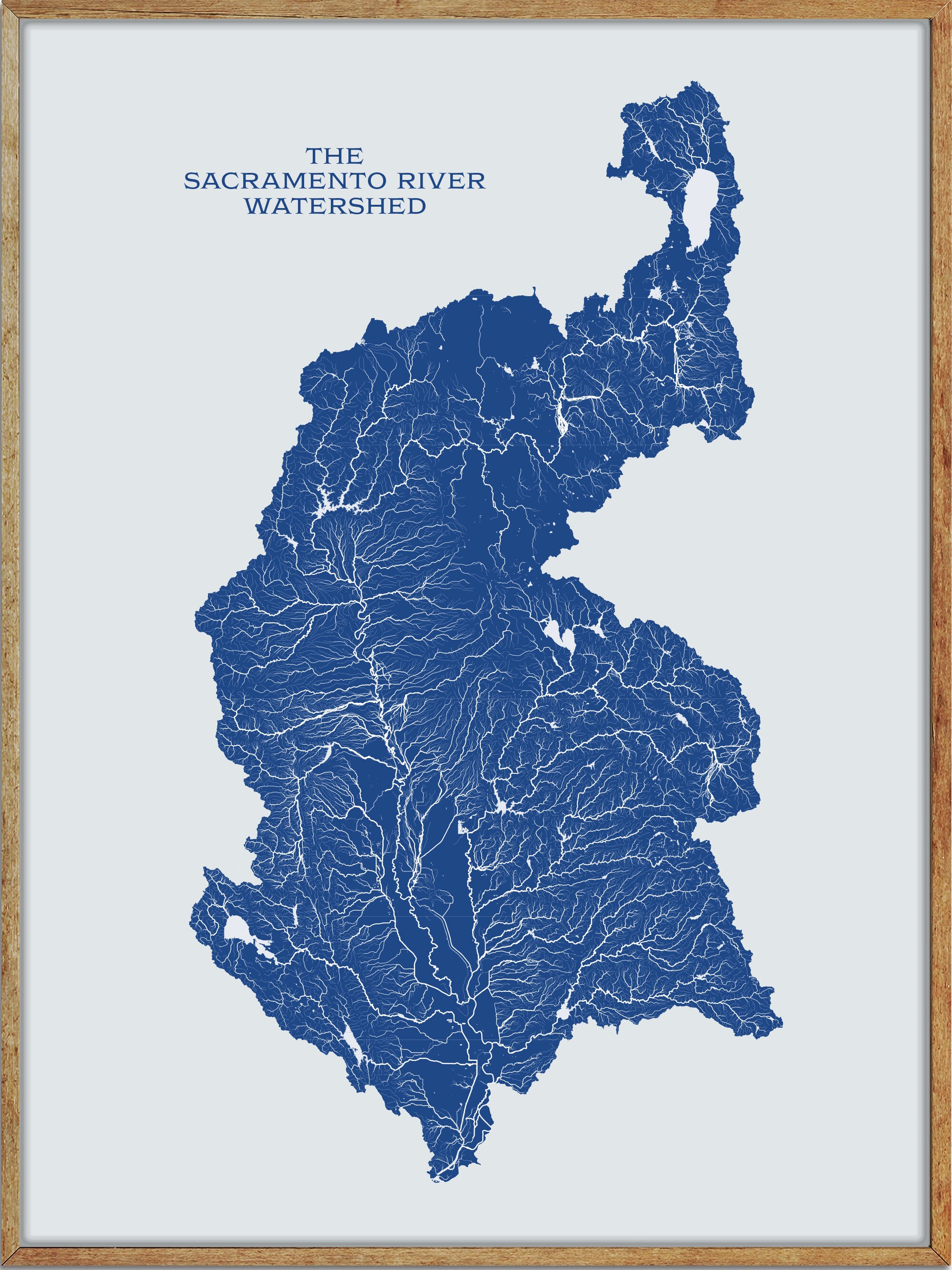 Sacramento River Watershed Map of Rivers and Lakes | Etsy