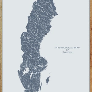 Sweden Hydrological Map of Rivers and Lakes, Sweden Map - Etsy