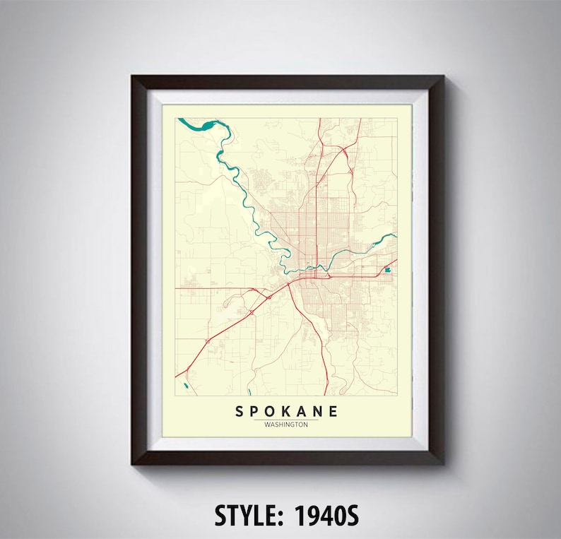Map of Spokane WA Spokane Map Spokane Poster Office - Etsy