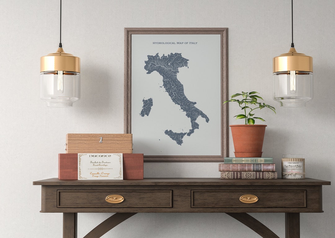 Italy Rivers and Lakes Map Poster: Hydrological Map Art - Etsy