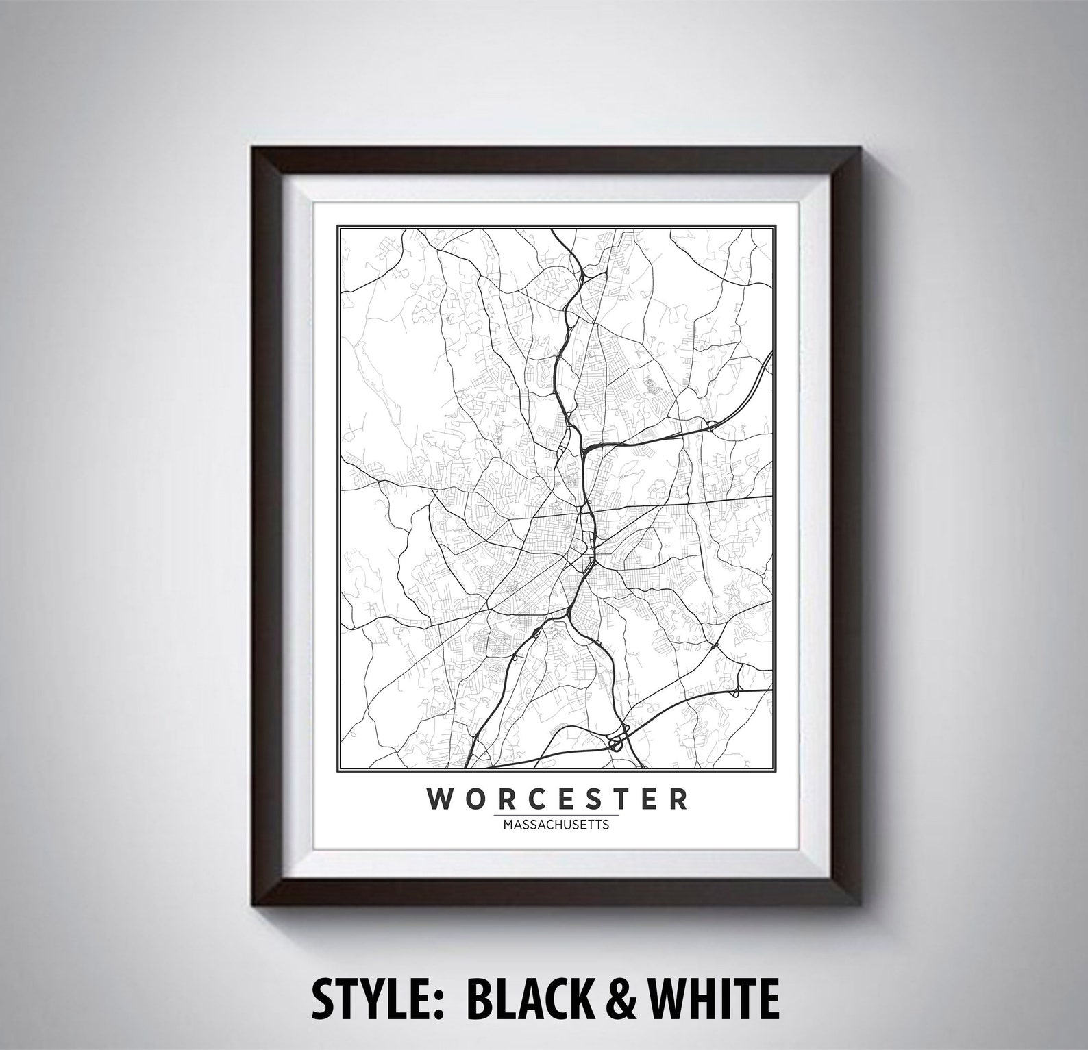 Map of Worcester MA Worcester Map Worcester Poster - Etsy