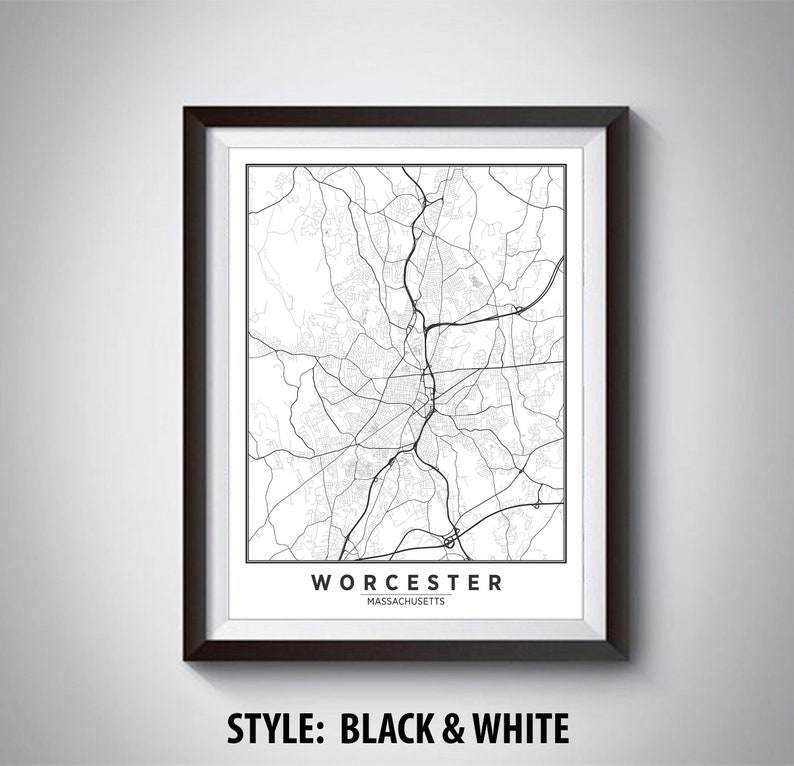 Map of Worcester MA Worcester Map Worcester Poster - Etsy