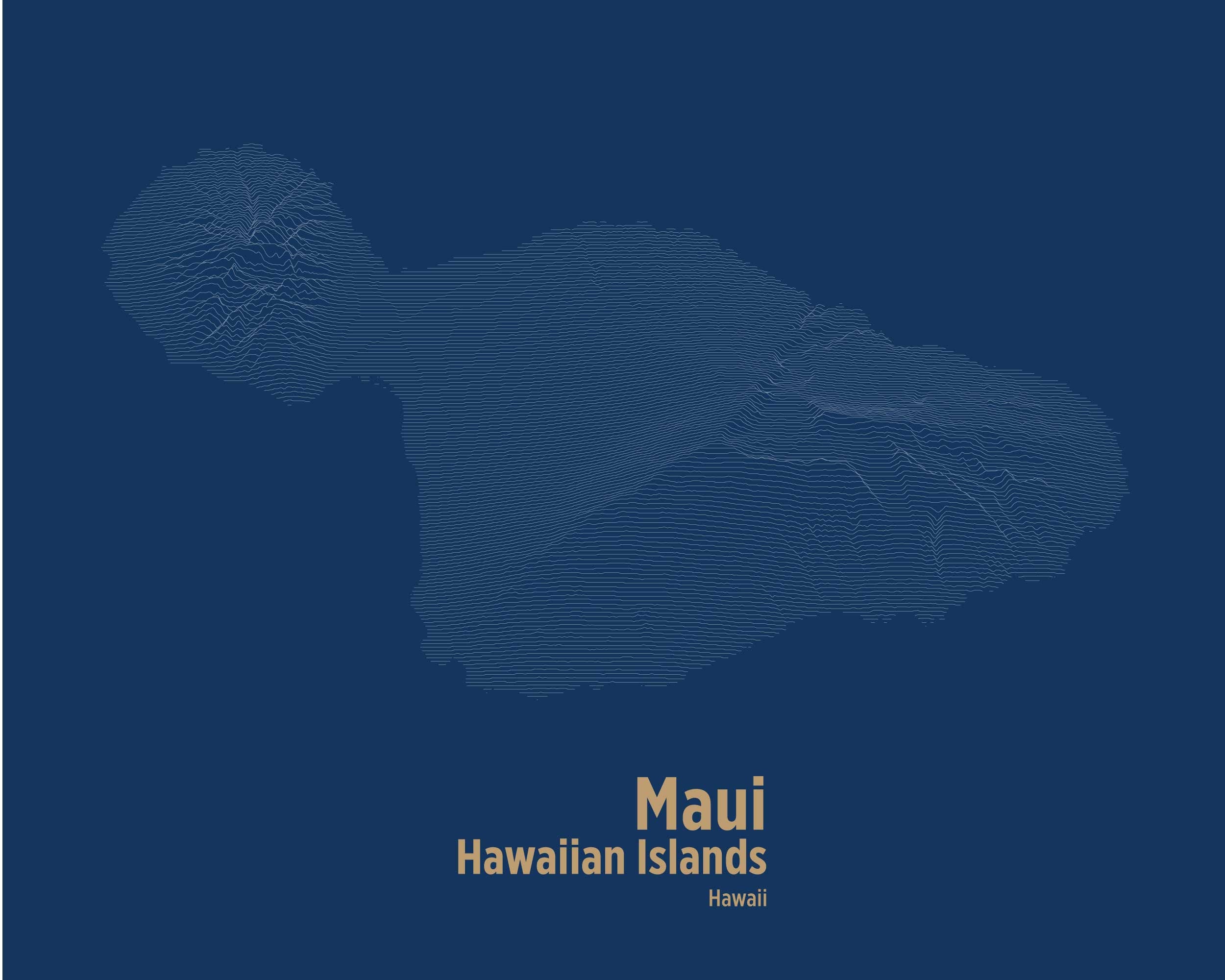 Maui Island Ridgeline Map - Geographic Contours Print of Ridges and ...