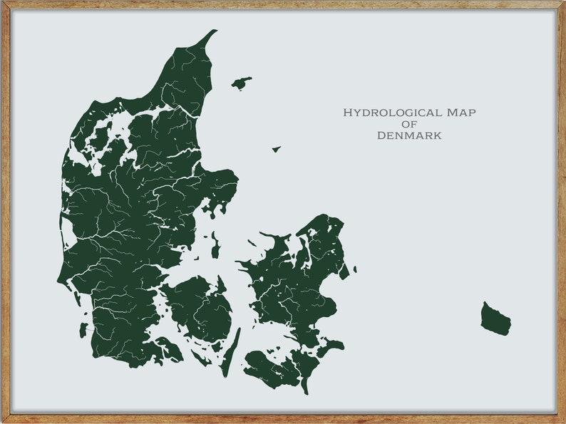 Denmark Hydrological Map of Rivers and Lakes Denmark Map | Etsy