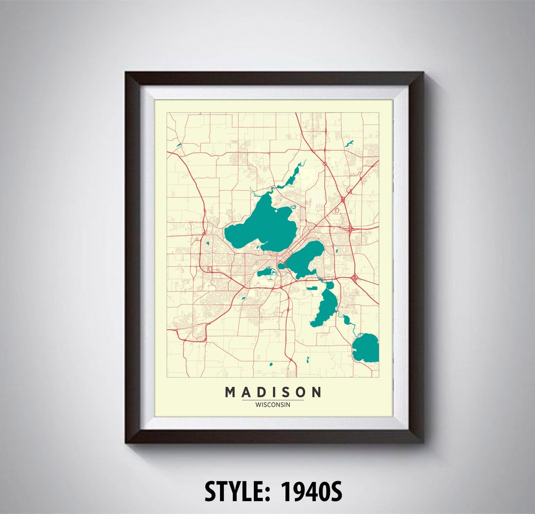 Map of Madison, WI - Madison Map - Madison Poster - Office Décor - Wall ...