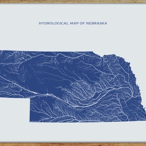 Nebraska Hydrological Map of Rivers and Lakes, Nebraska Rivers Poster ...