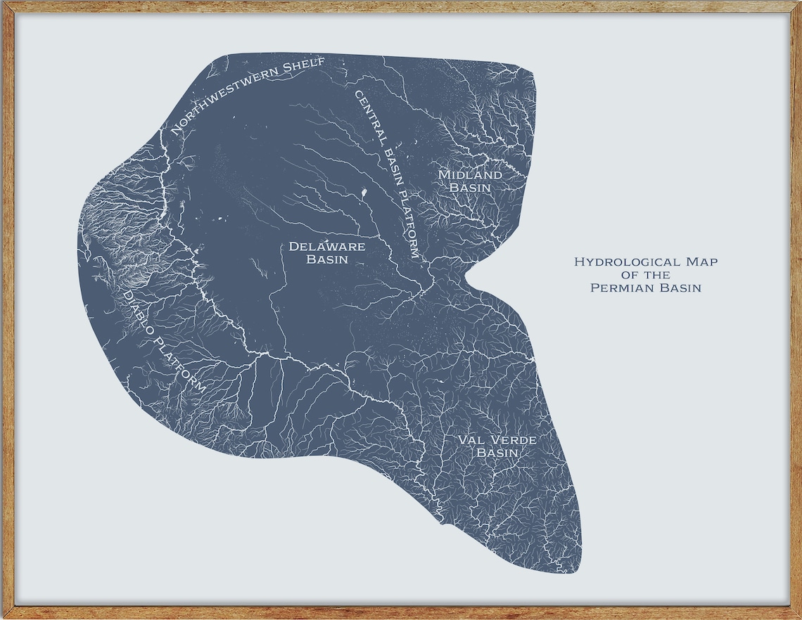 Permian Basin Hydrological Map of Rivers and Lakes Permian | Etsy