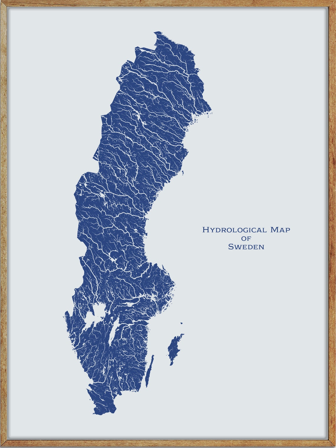 Sweden Hydrological Map of Rivers and Lakes Sweden Map - Etsy
