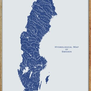 Sweden Hydrological Map of Rivers and Lakes, Sweden Map - Etsy