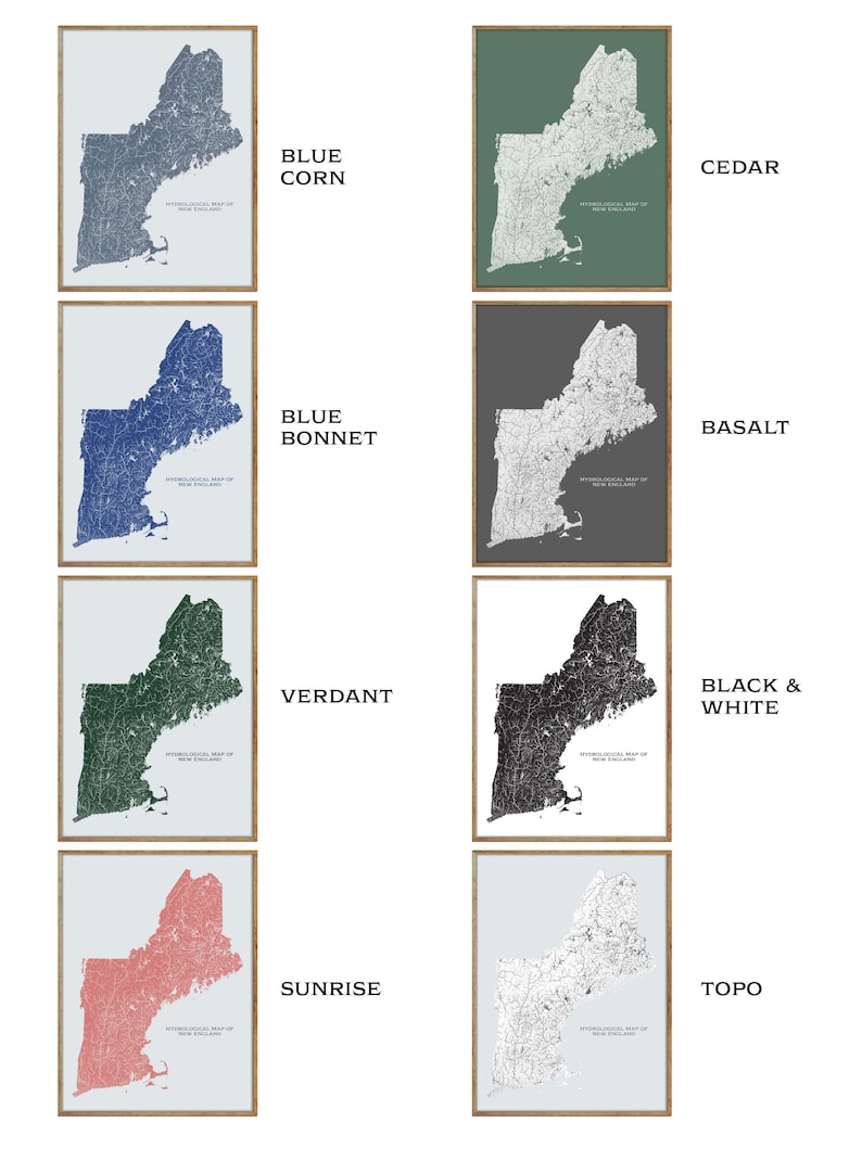 New England Rivers and Lakes Map: Hydrological Poster - Etsy