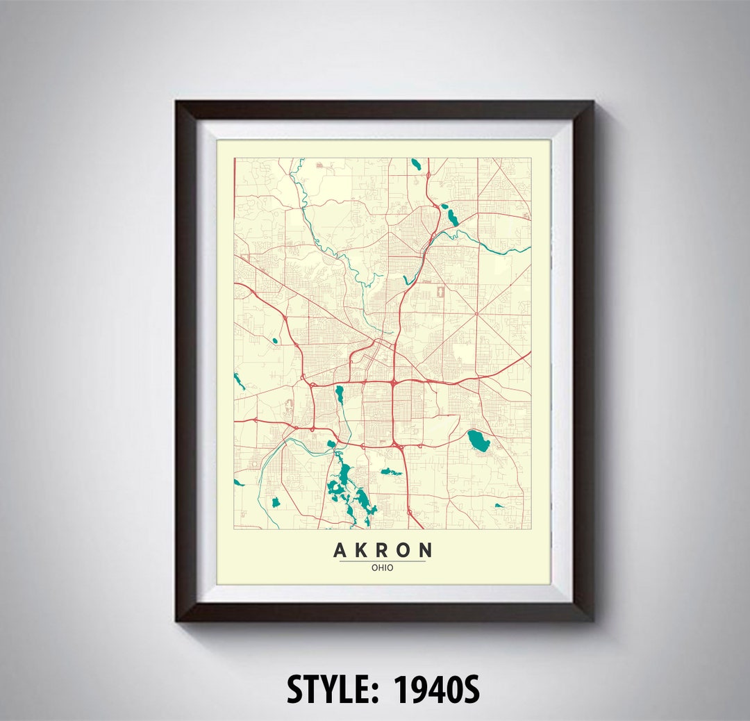 Akron OH Map Print: Vintage Style Travel Poster - Etsy